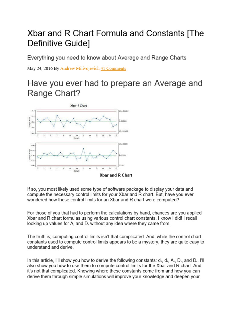 Xbar and R Chart Formula and Constants | PDF | Standard Deviation | Estimator