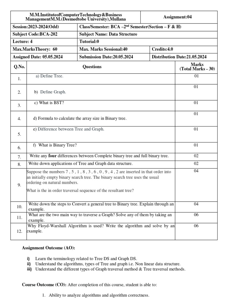 4th Assignment BCA-202 DS | PDF | Theoretical Computer Science ...