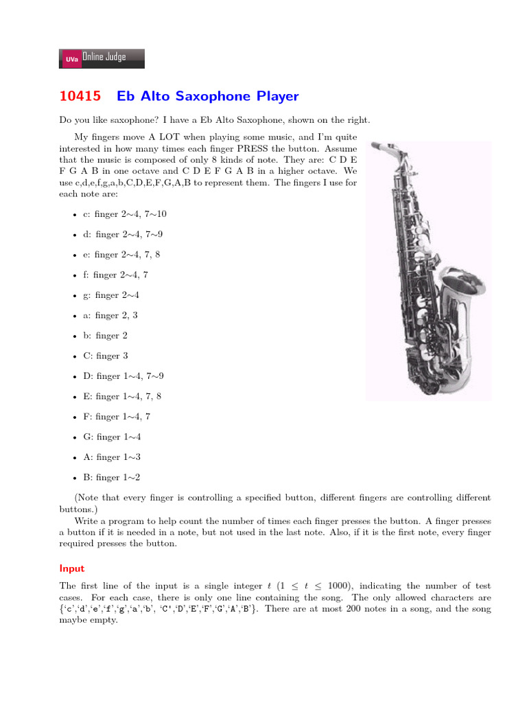 Eb Alto Saxophone Finger Press Counter | PDF