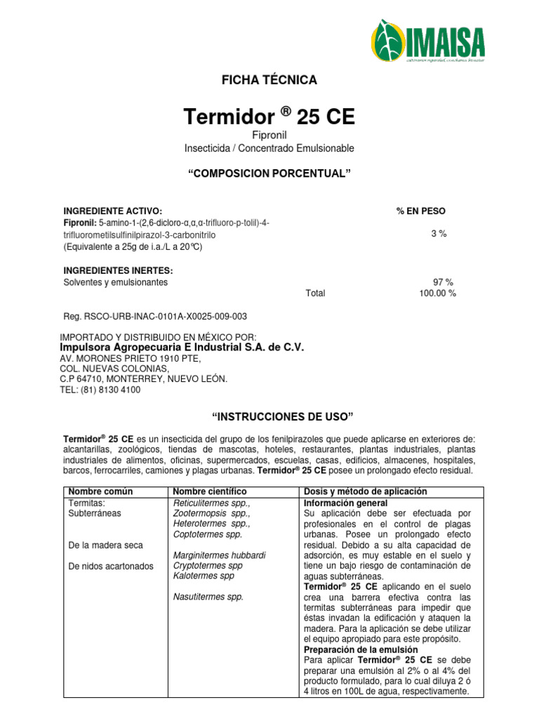 FT - Termidor 25 CE | PDF | Fundación (Ingeniería) | Hormiga