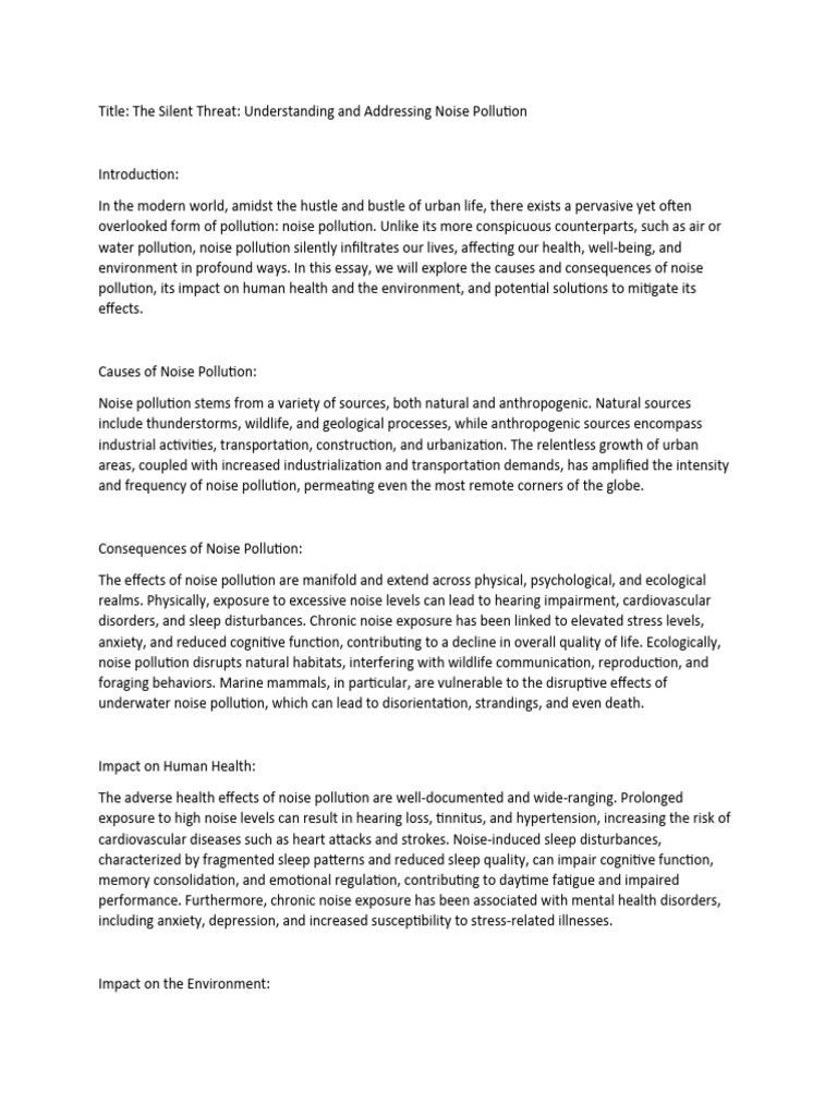 Essay About Noise Pollution | PDF | Pollution | Natural Environment
