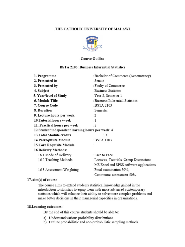 Business Inferential Statistics Course Outline | Download Free PDF ...