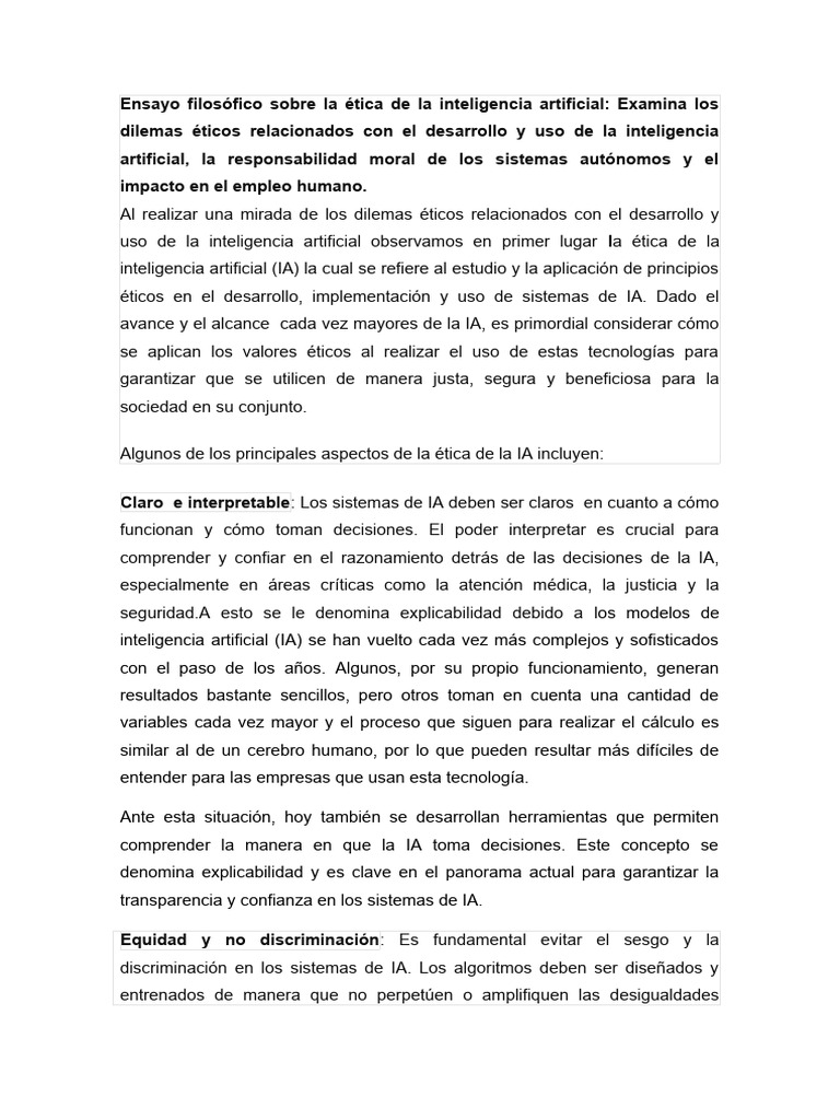 Ensayo Filosófico Sobre La Ética de La Inteligencia Artificial | Descargar gratis PDF ...