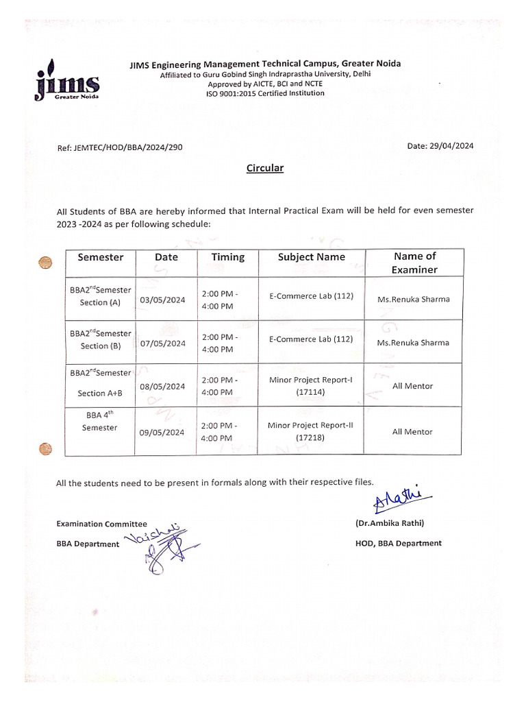 Circular For Internal Practical Exam . | PDF