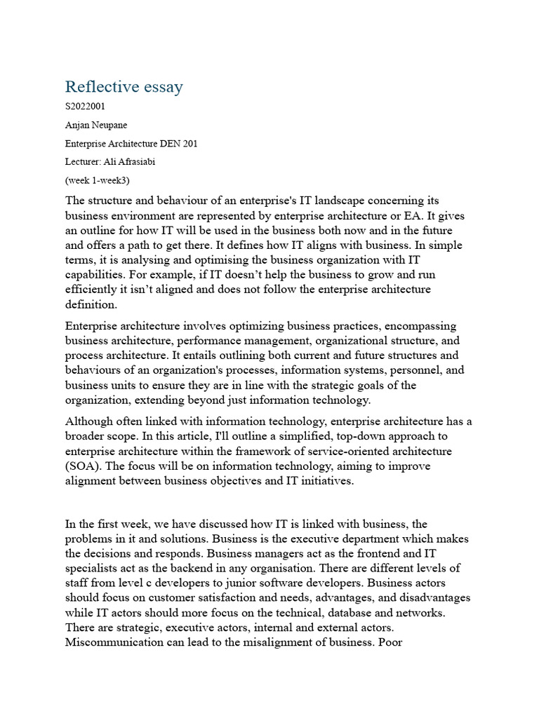 Reflective Essay: S2022001 Anjan Neupane Enterprise Architecture DEN ...