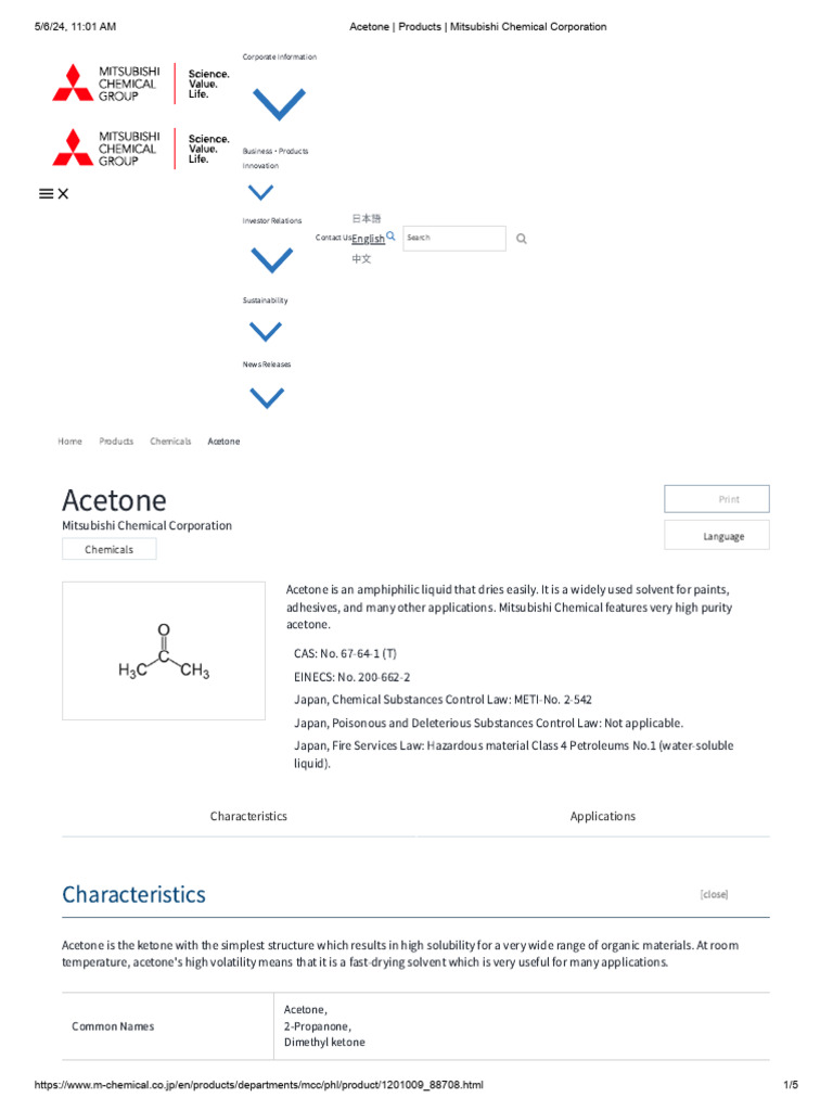 Acetone MSDS | PDF | Solvent | Chemistry