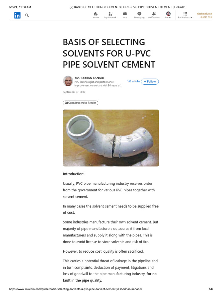 Selecting Solvents for U-PVC Cement | PDF | Solvent | Polymers