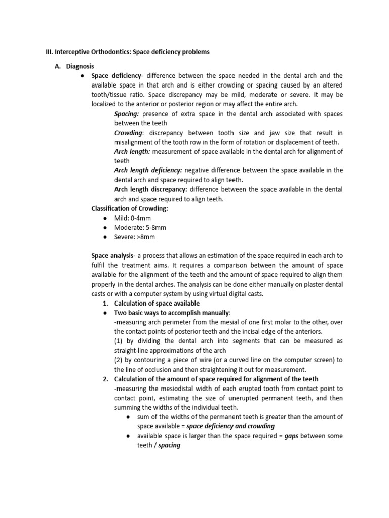 Interceptive Ortho Space Deficiency Problems Outline | PDF | Human ...