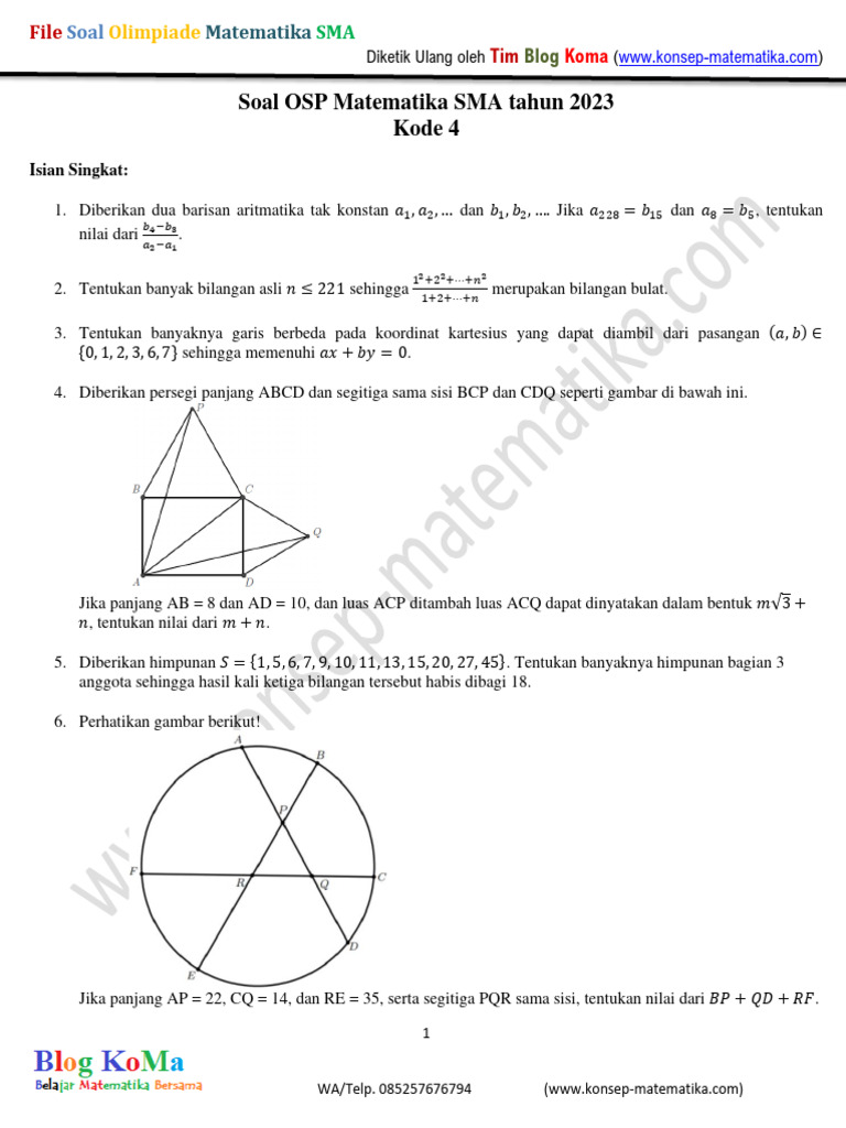 2023 Soal Osp Matik SMA (WWW - Konsep-Matematika - Com) - (Kode 4) | PDF