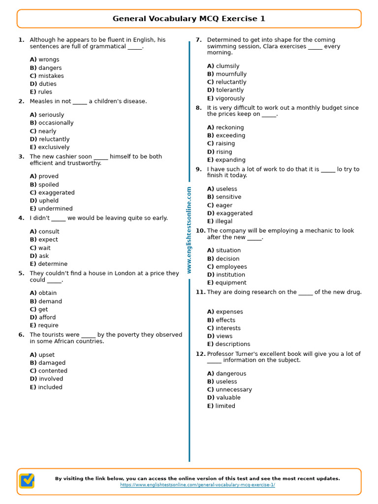 Vocabulary MCQ Practice Test | PDF