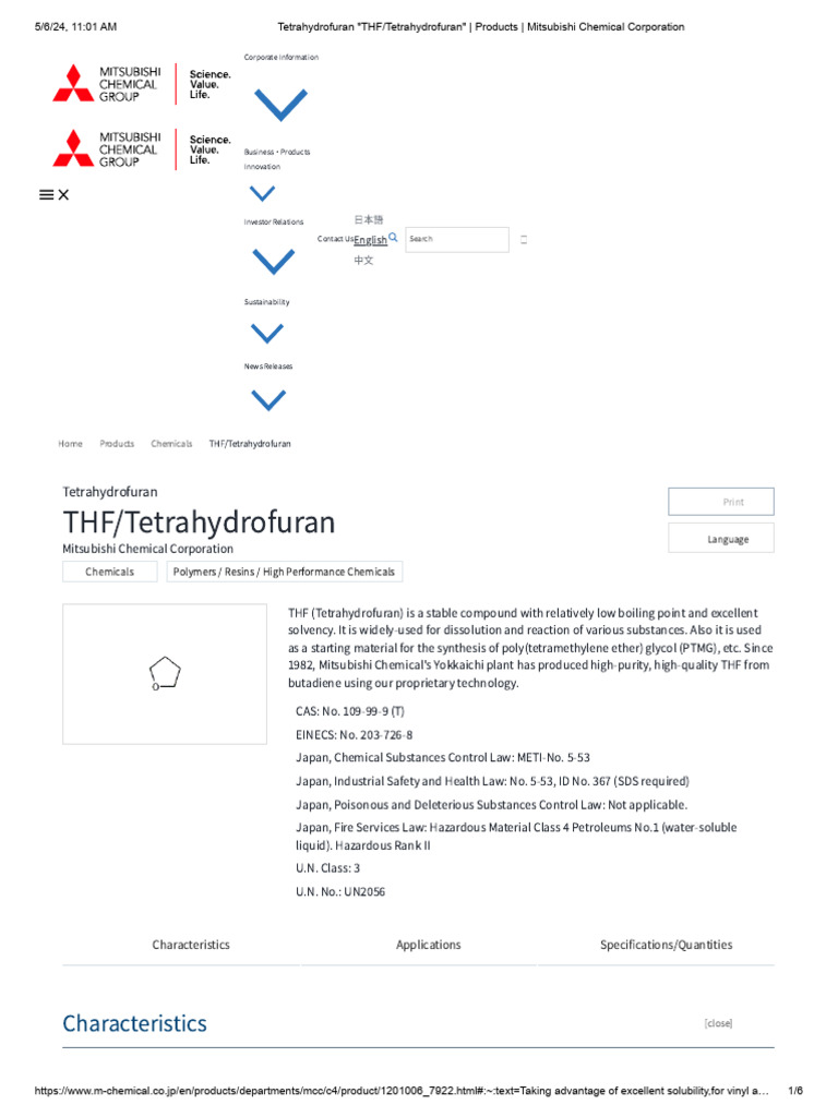 THF MSDS | PDF | Tetrahydrofuran | Solvent