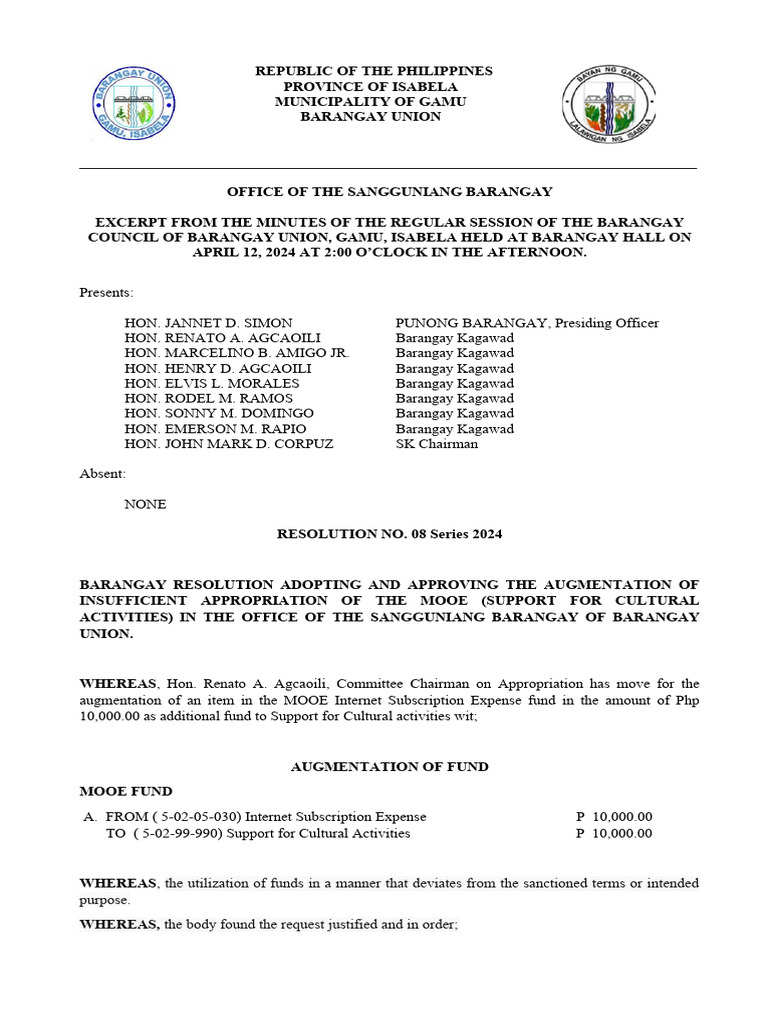 Resolution On Augmentation of MOOE | PDF