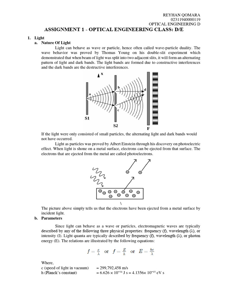 Reyhan Qomara - Assignment 1 Optical Engineering Class D | PDF | Light | Diffraction