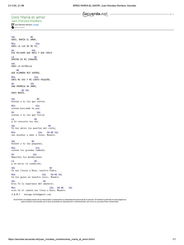 Acordes de "Eres María el Amor" | PDF | Poesía