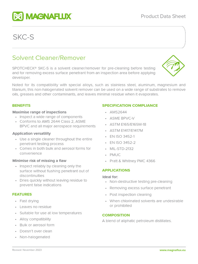 SKC-S-PDS Magnaflux Cleaner, Remover, Spray | PDF | Solvent | Physical Sciences