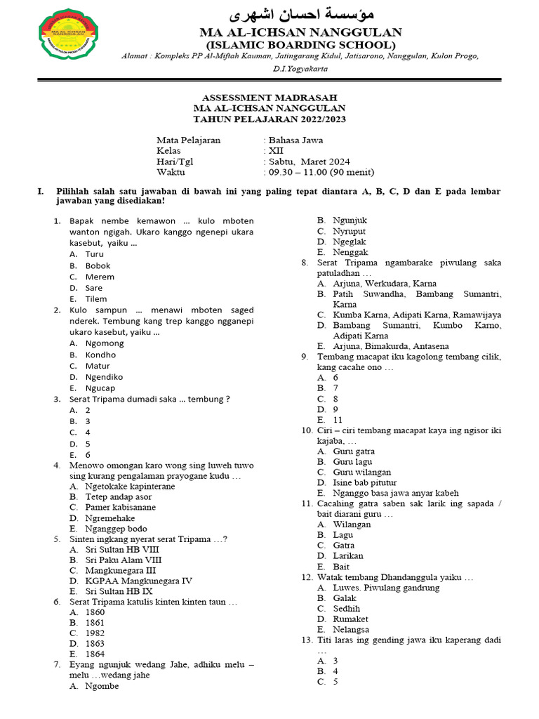 Soal Bhs Jawa 2024 MA | PDF