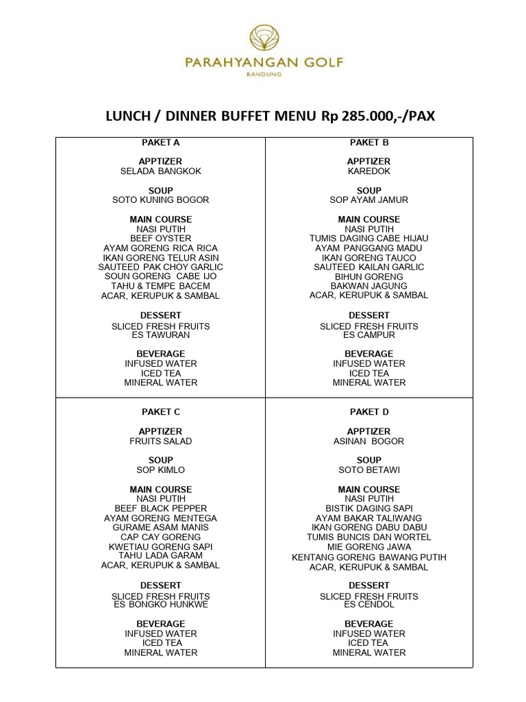 Menu Buffet Lunch-Dinner 2024 | PDF | Cuisine | Food And Drink