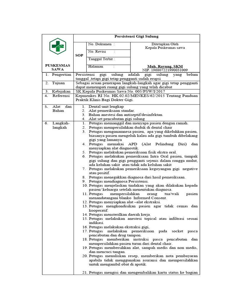 01 SOP Persistensi Gigi Sulung Fix | PDF | Sains & Matematika