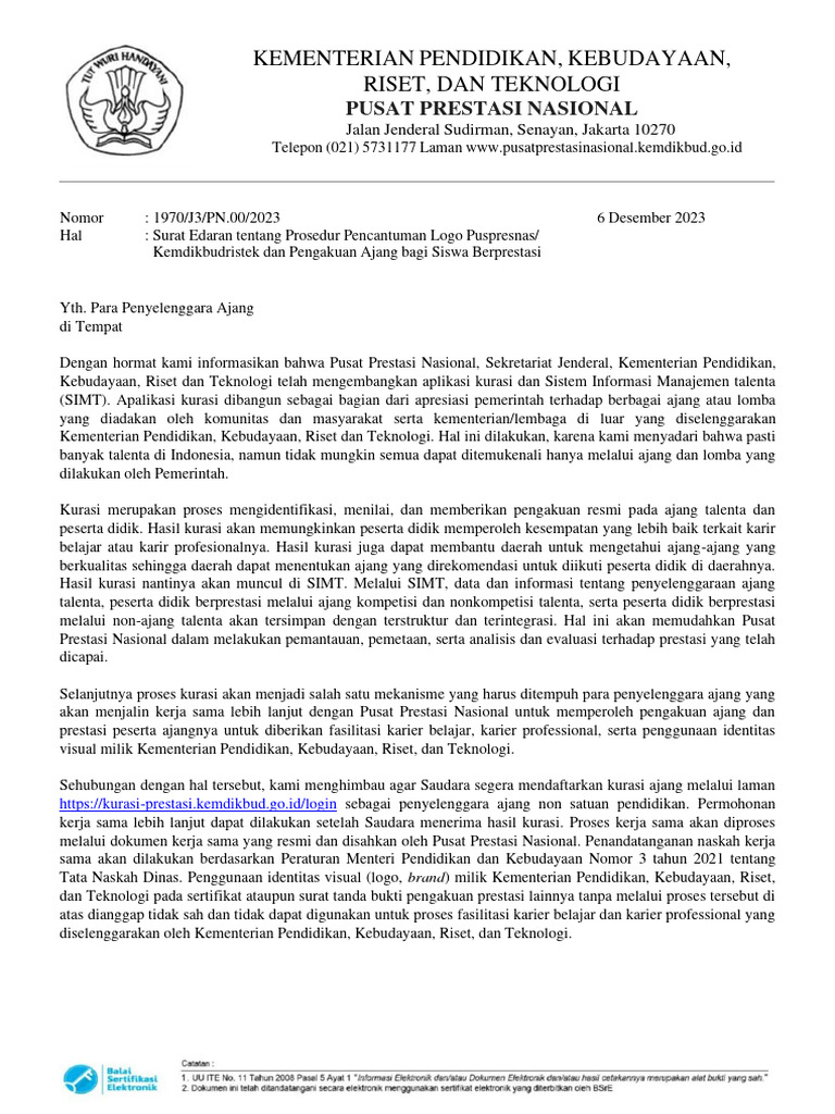 Surat Edaran Tentang Prosedur Pencantuman Logo Puspresnas ...