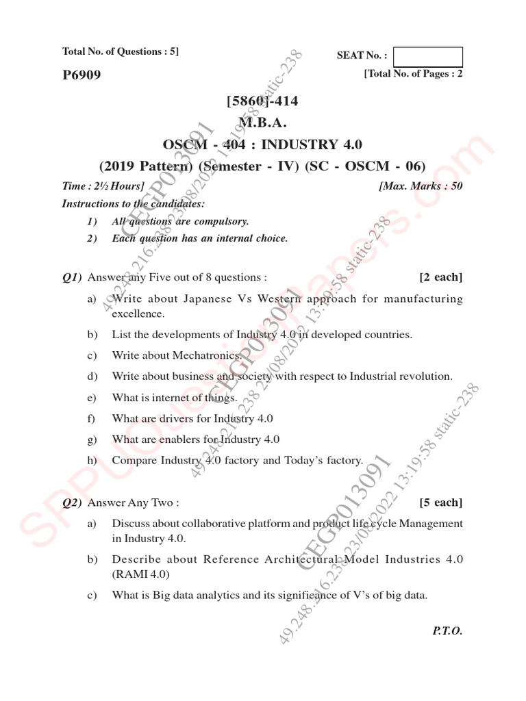 Postgraduate-Pg Mba Semester-4 2022 May Industry-40-Pattern-2019 | Download Free PDF ...
