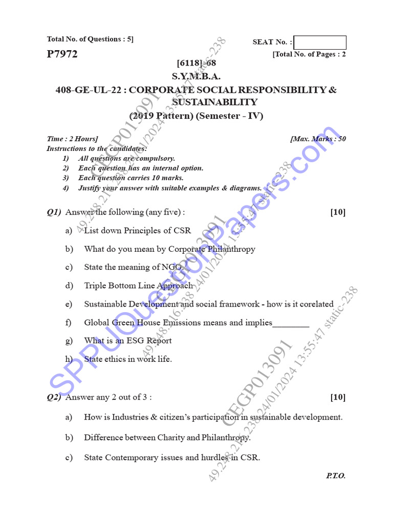 Postgraduate PG - Mba - Semester 4 - 2023 - November - Corporate Social Responsibility ...