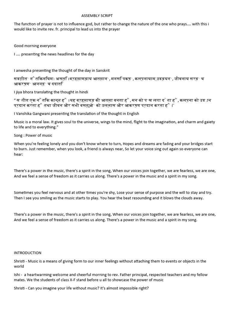 Assembly Script | PDF | Emotions | Psychological Concepts