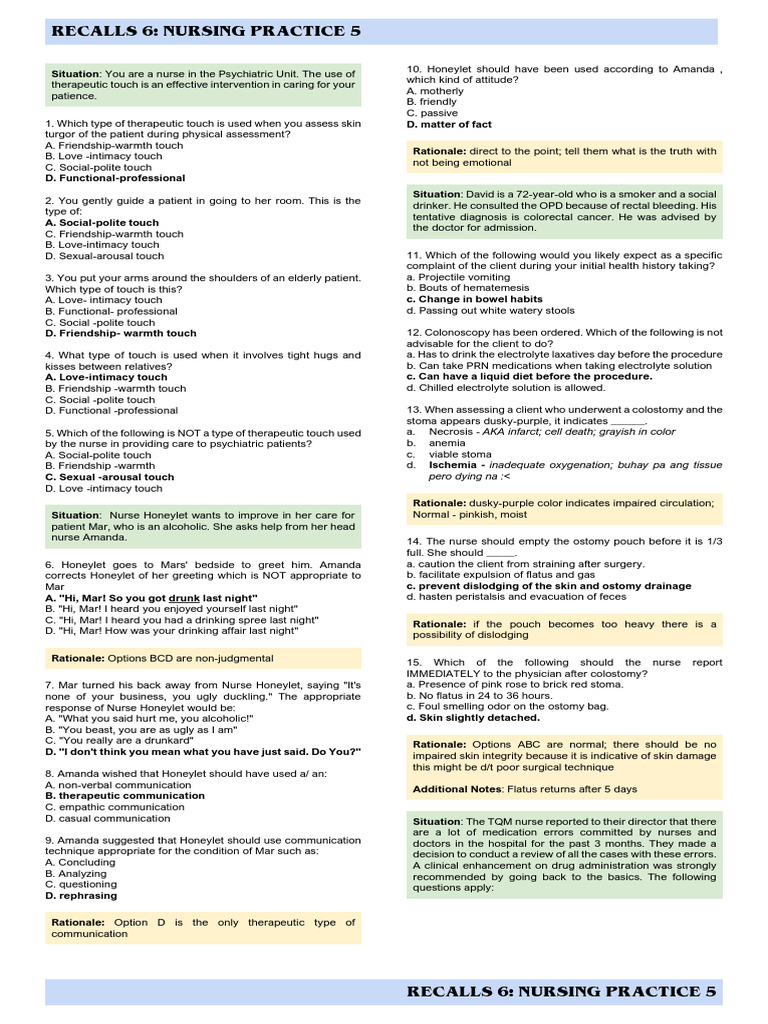 Recalls 6: Nursing Practice 5: Pero Dying Na | PDF | Patient ...