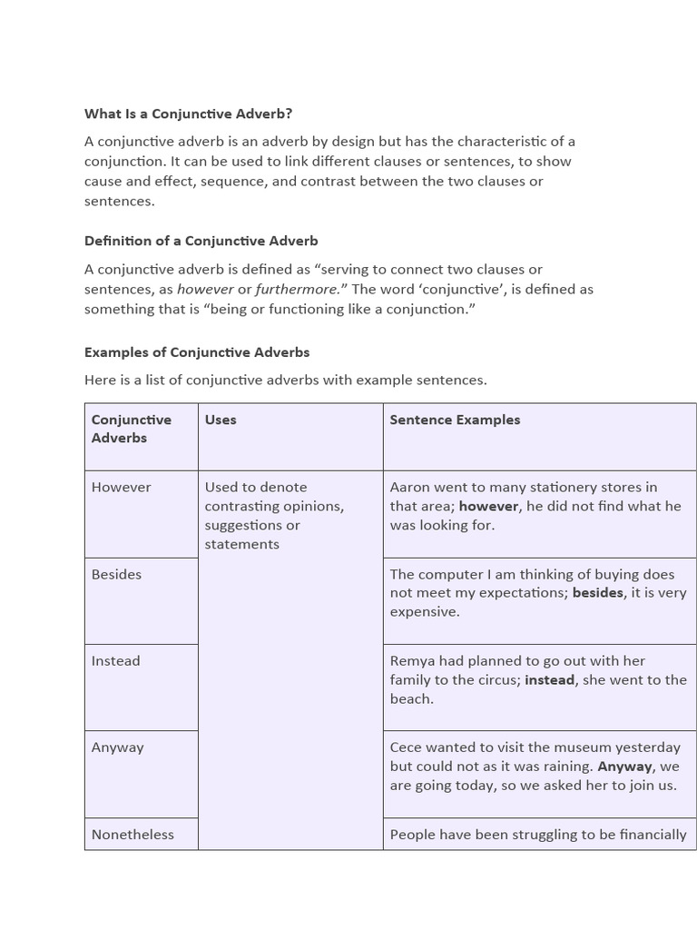 Conjunctive Adverbs | PDF | Adverb | Sentence (Linguistics) Conjunctive Adverbs | PDF | Adverb | Sentence (Linguistics)