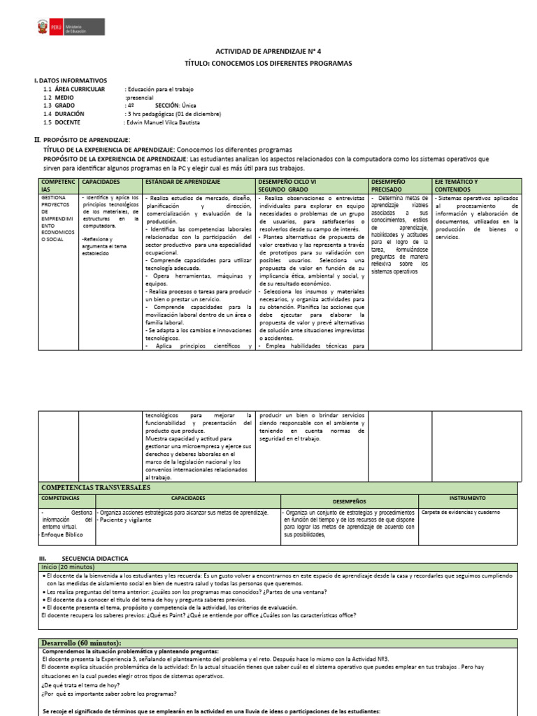 Sesion EPT 4º | PDF | Aprendizaje | Maestros