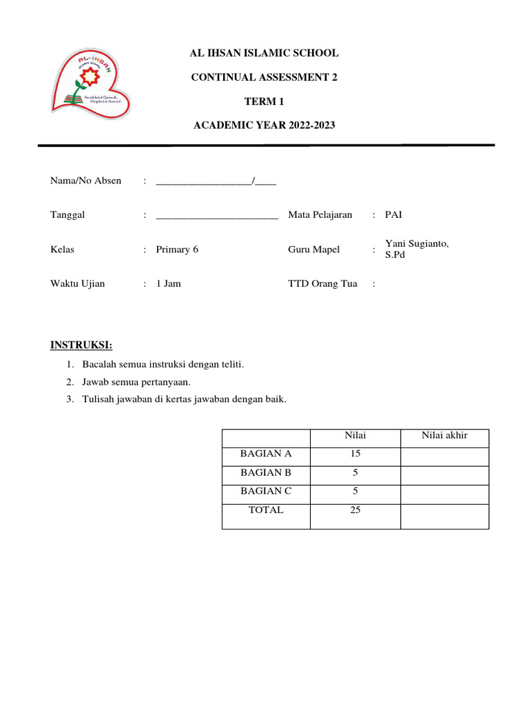 Soal CA 1 PAI P6 | PDF