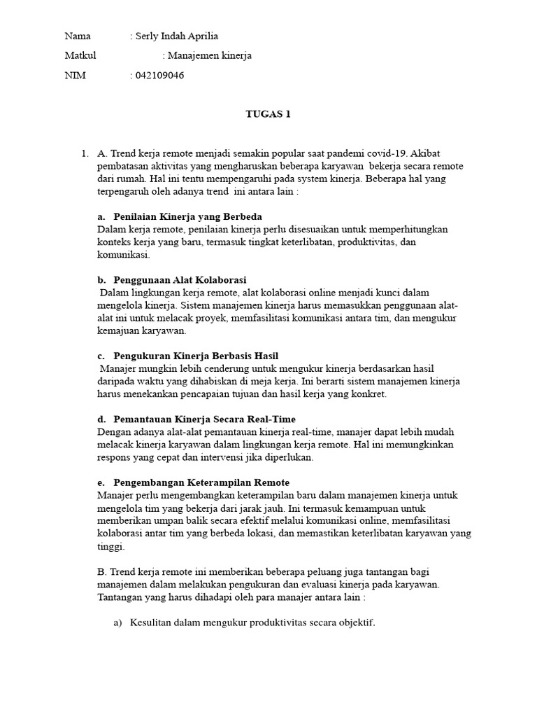 Serly Indah Aprilia - 042109046 - TT1 Manajemen Kinerja | PDF