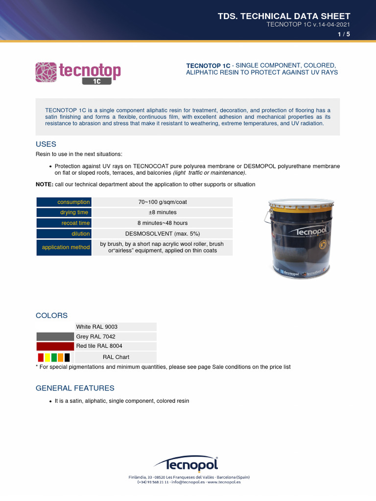 TDS - en - Tecnotop 1C | PDF | Concrete | Implied Warranty