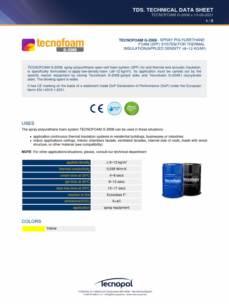 TDS - en - Tecnofoam G-2008 H2o | PDF | Polyurethane | Materials