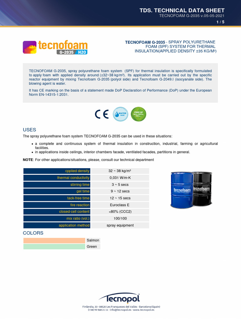 TDS - en - Tecnofoam G-2035 H2o | PDF | Polyurethane | Insulators