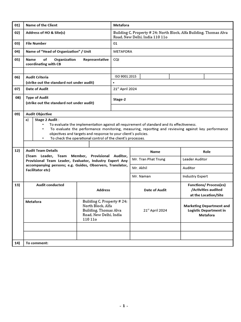Activity 27 - Audit Report | PDF | Audit | Quality Management System