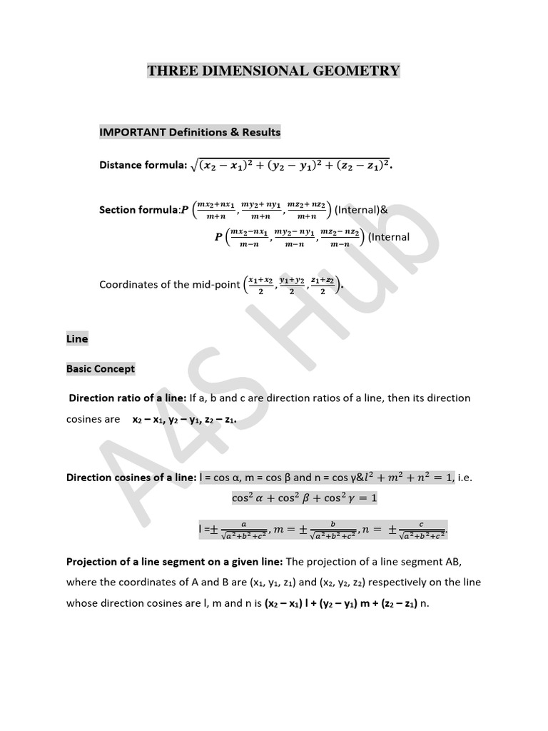 Three-Dimensional Geometry Basics | PDF | Cartesian Coordinate System ...