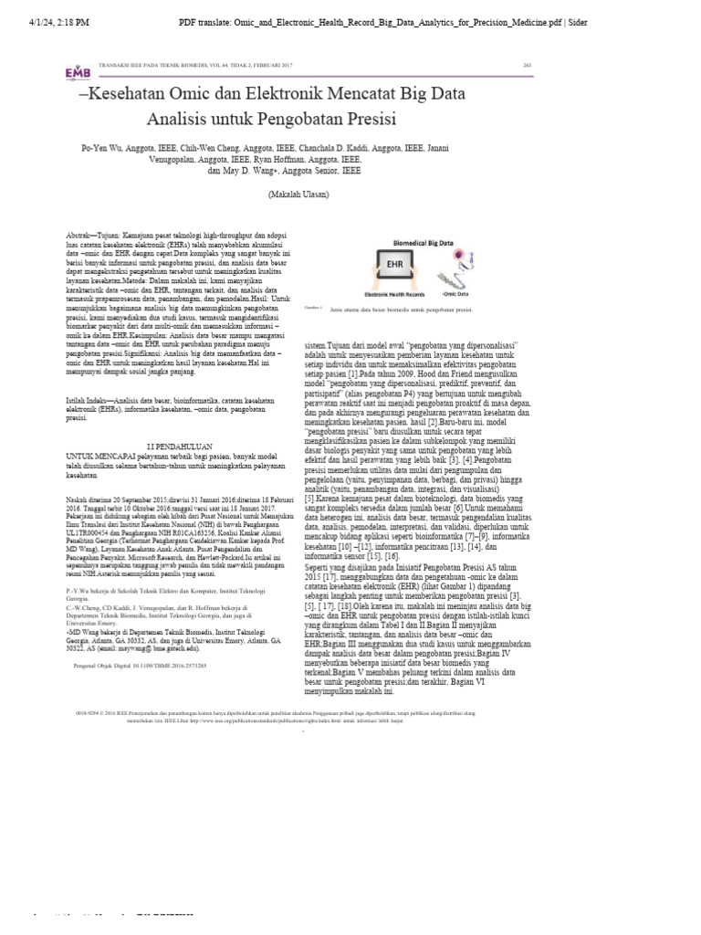 PDF Translate Omic and Electronic Health Record Big Data Analytics For Precision Medicine - PDF ...