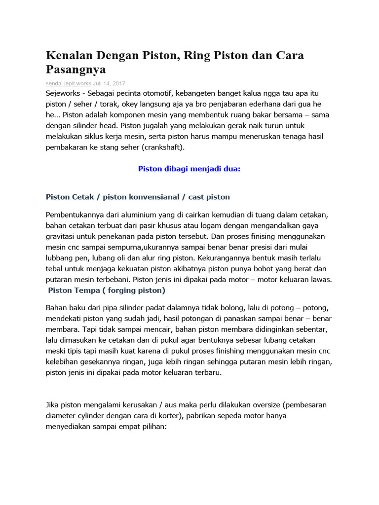 Piston Dan Ring Piston | PDF