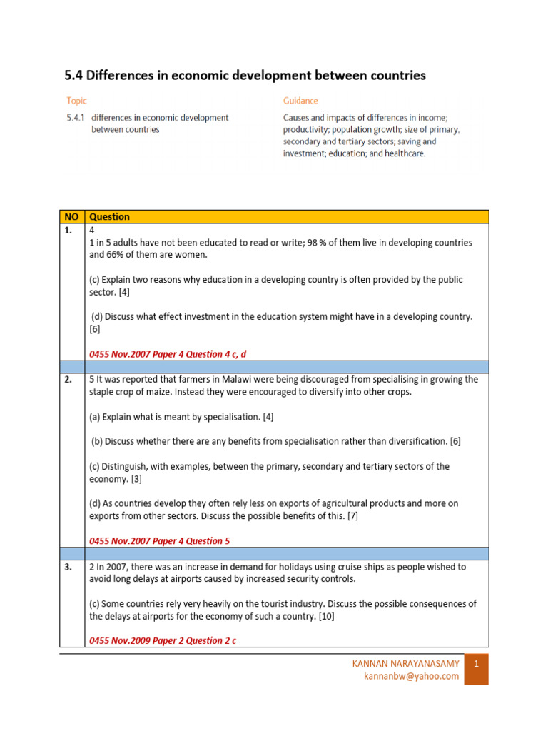 5.4 Differences in Economic Development Between Countries A | PDF ...