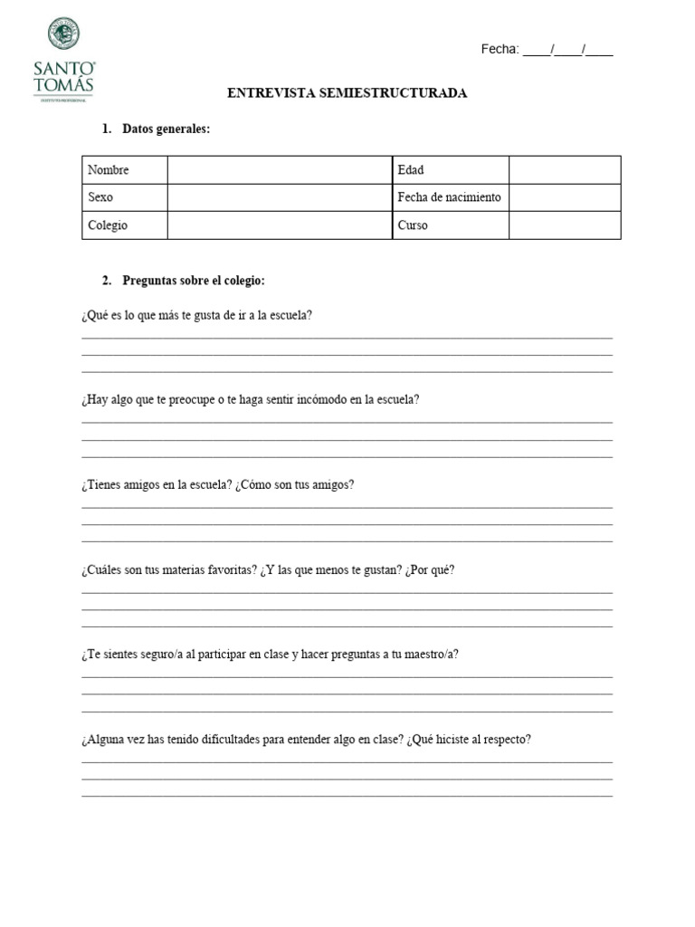 ENTREVISTA SEMIESTRUCTURADA (4° Básico) | PDF