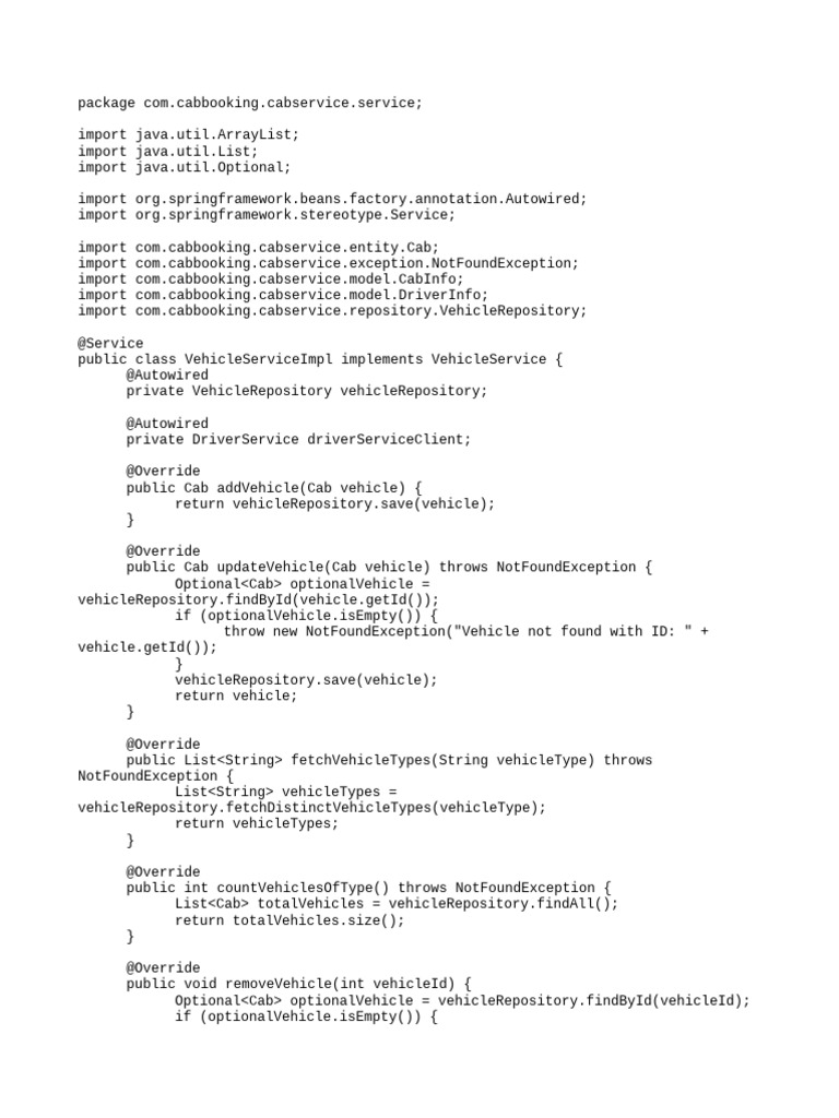 Cab Service Impl | PDF | Computer Programming | Software Engineering