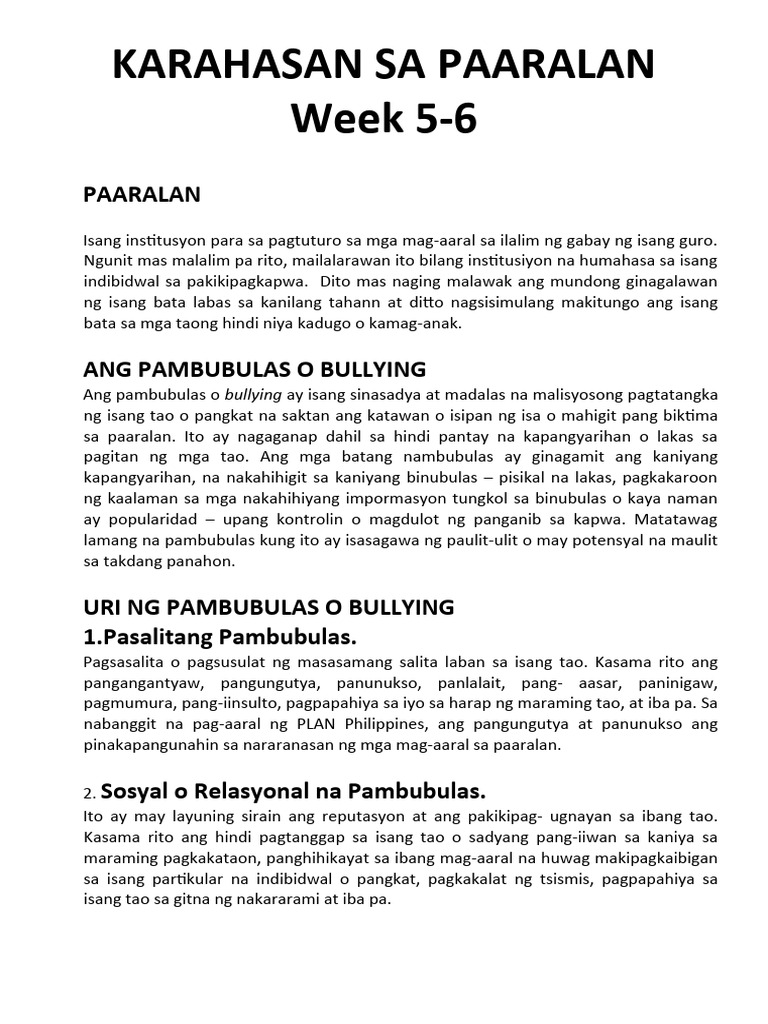 Karahasan Sa Paaralan Notes | PDF