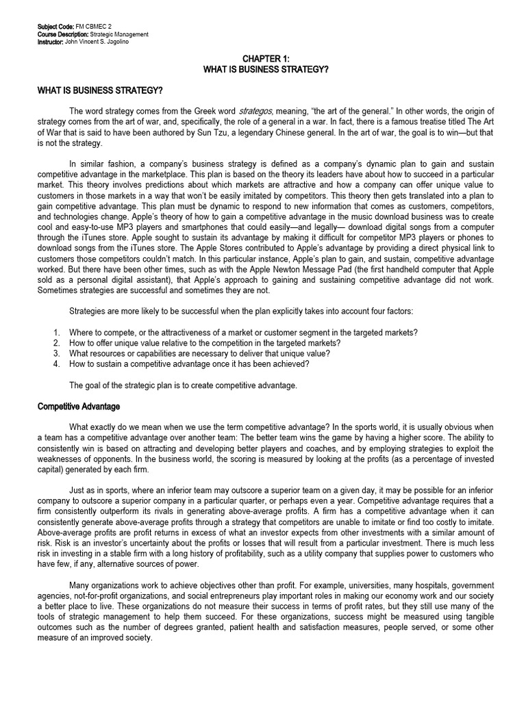 strat mgt chapter 1 | PDF | Strategic Management | Competitive Advantage