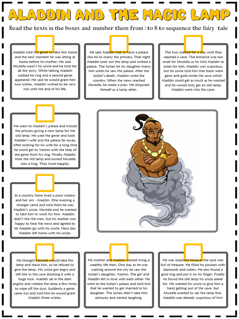 Aladdin and The Magic Lamp Esl Printable Sequencing The Story Worksheet ...