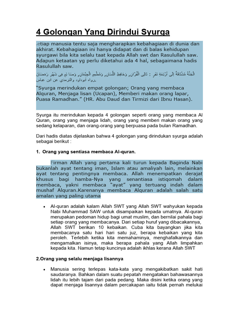 4 Golongan yang Dirindui Syurga | PDF | Kajian Bahasa Asing | Agama ...