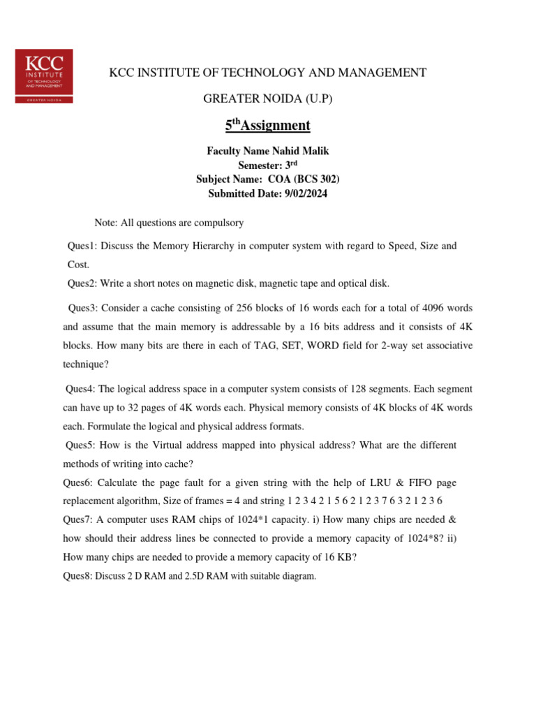 Coa Assignment5 | PDF | Teaching Methods & Materials | Computers