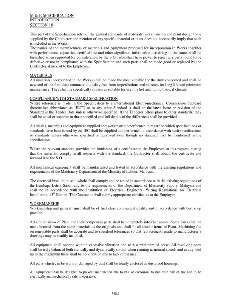 M&E Specification for Tropical Climate Standards | PDF | Screw | Road ...