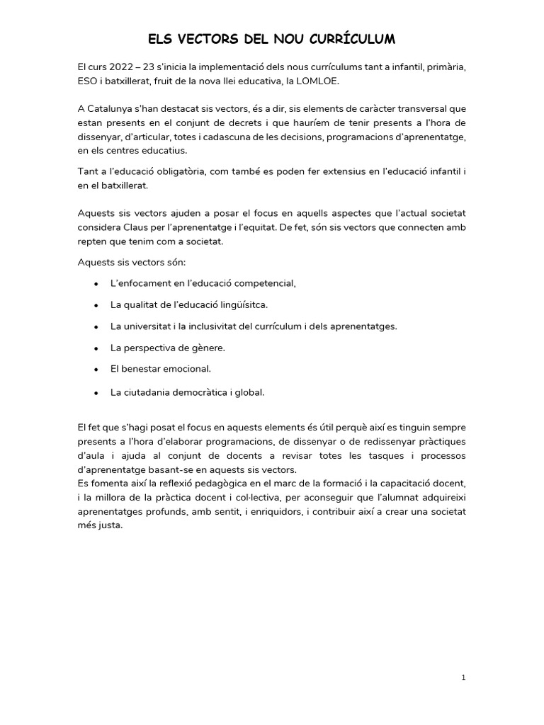 Repte 5. Els Vectors Del Nou Currículum | PDF