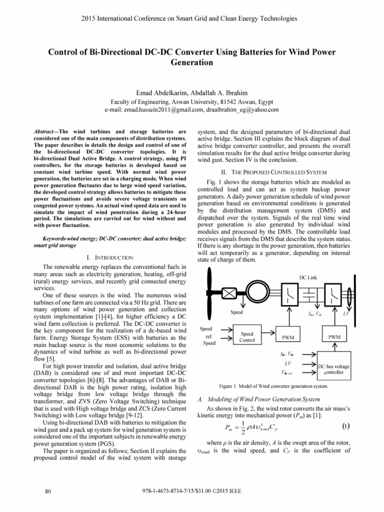 Control of Bi-Directional DC-DC Converter Using Batteries For Wind ...