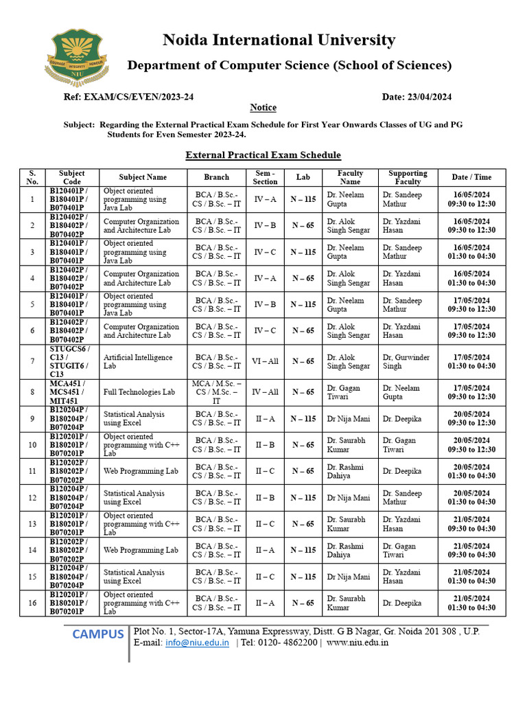 External Practical Exam Schedule For Students | PDF | Computing ... External Practical Exam Schedule For Students | PDF | Computing ...